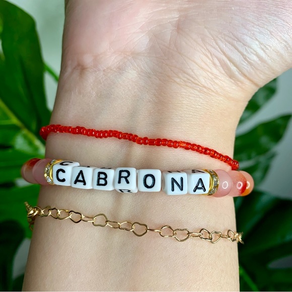 no brand | Jewelry | Cabrona Red Gold Beaded Letter Beaded Bracelet Set ...
